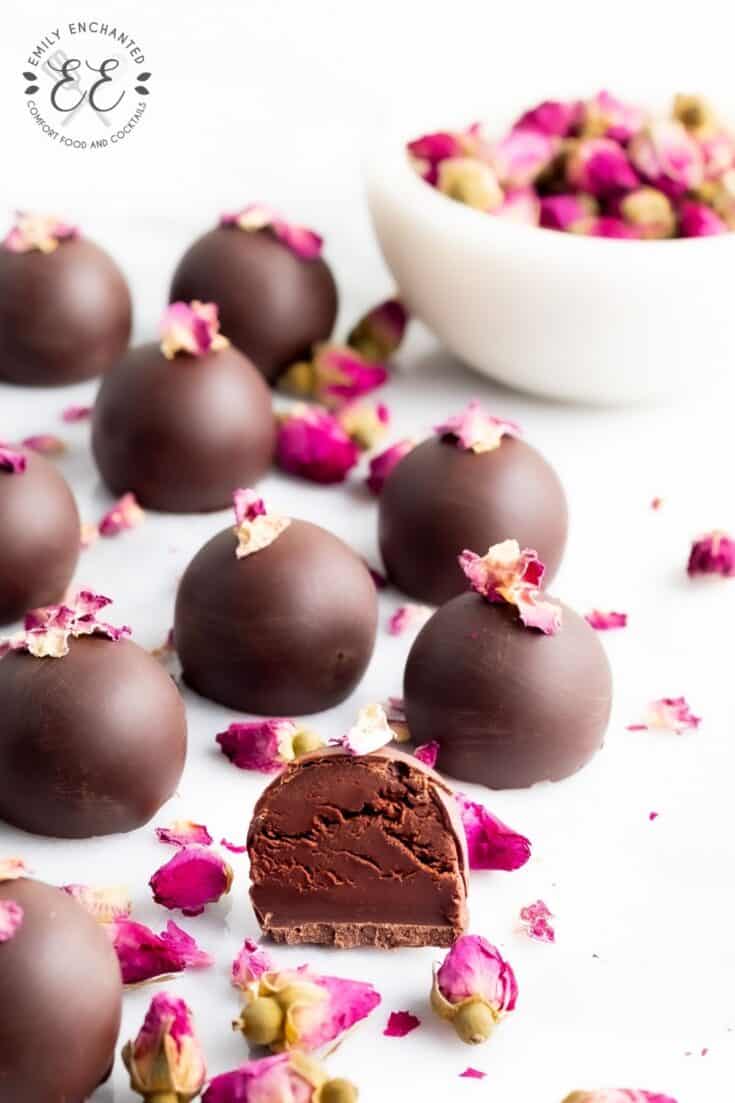 Decadent Chocolate Rose Truffles with Edible Rose Flowers