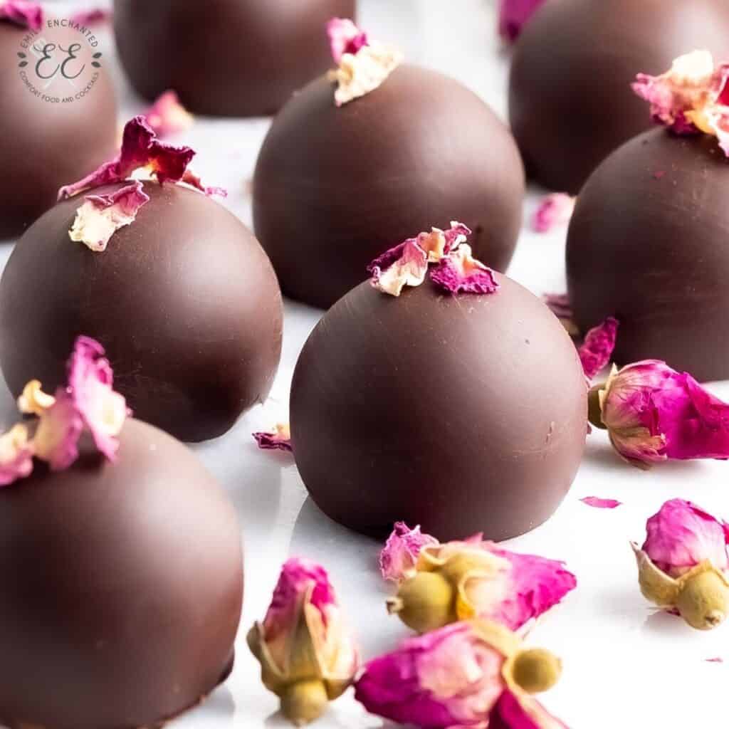 Decadent Chocolate Rose Truffles with Edible Rose Flowers
