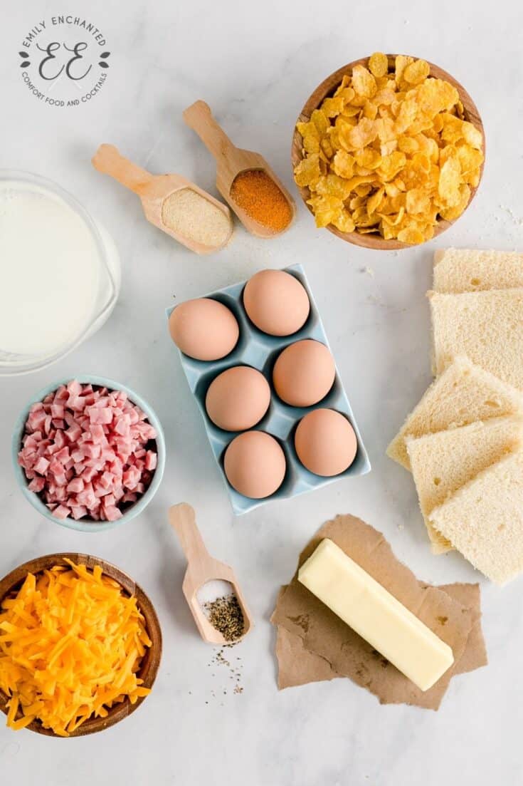 The Best Overnight Breakfast Casserole with Bread, Ham and Eggs