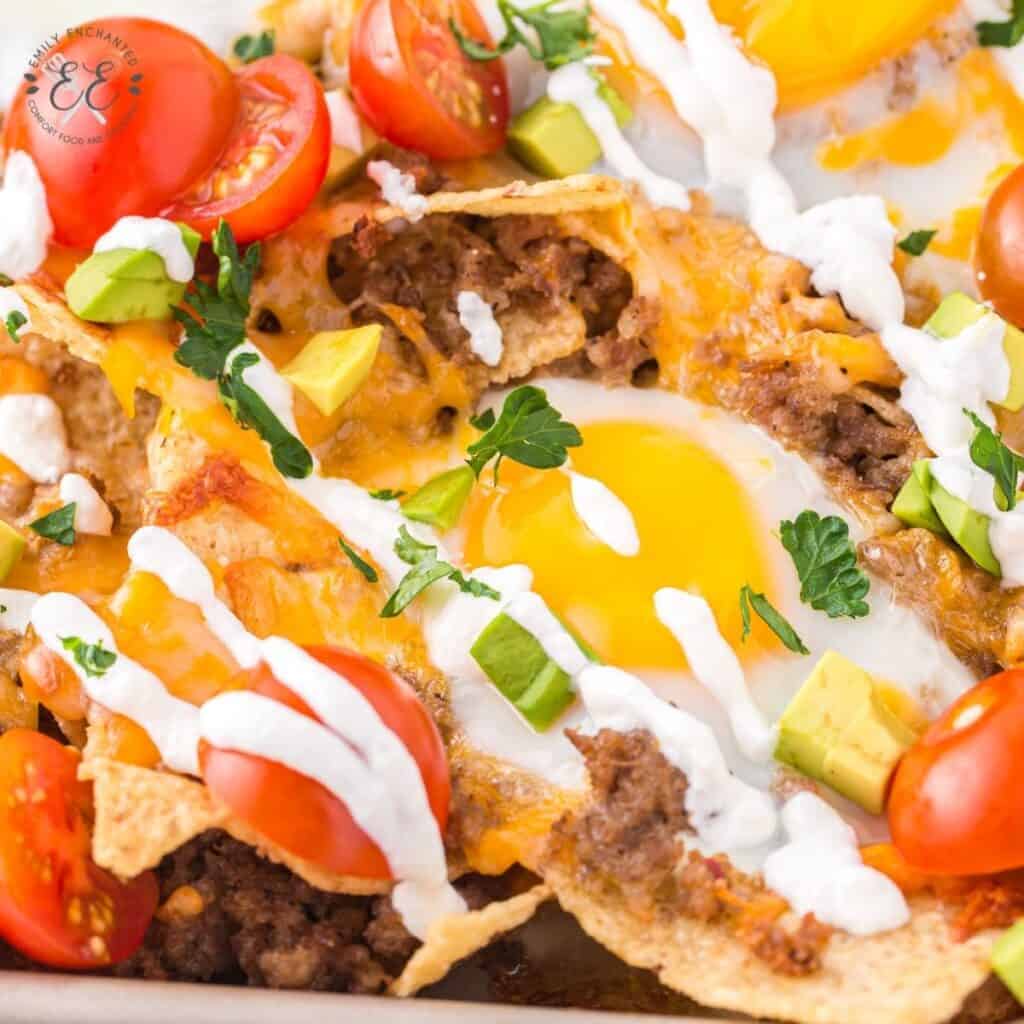 The Best Breakfast Nachos Recipe with Eggs and Sausage