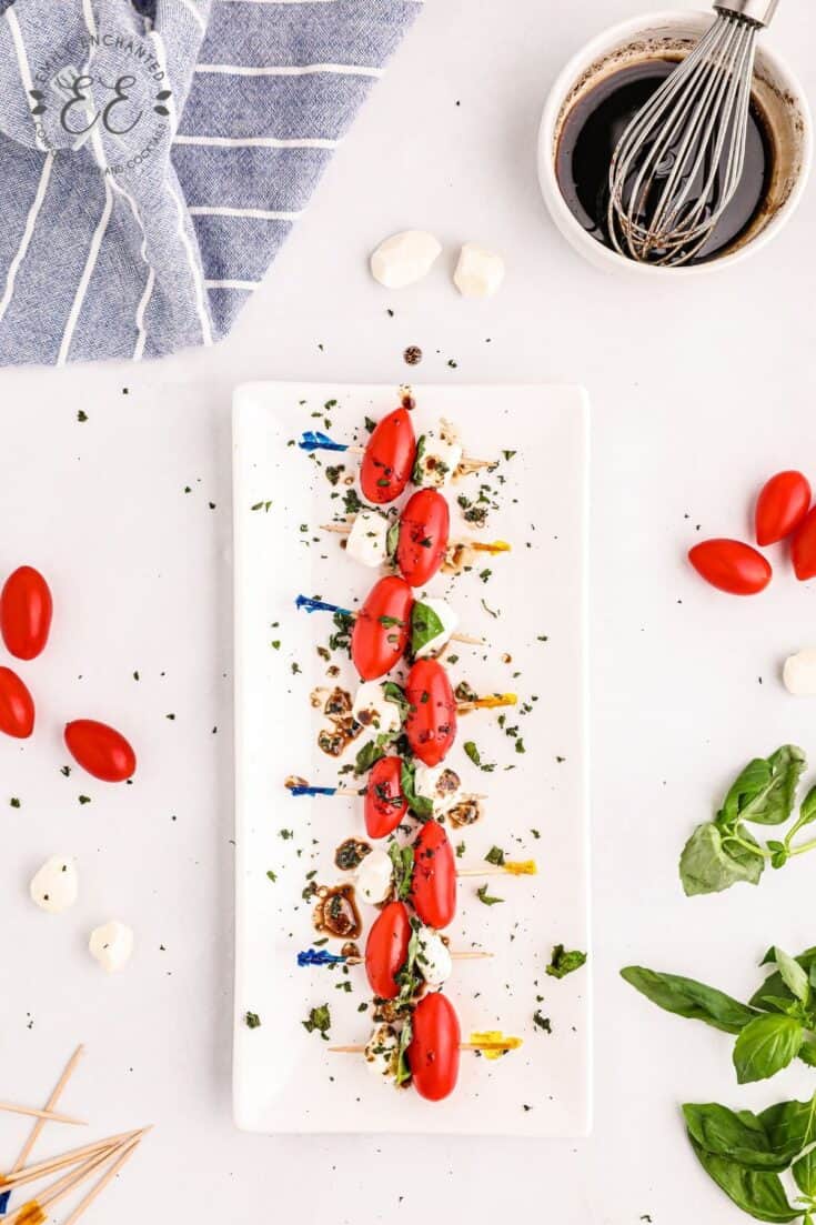 The Best Caprese Skewers with Balsamic Vinegar and Olive Oil Drizzle