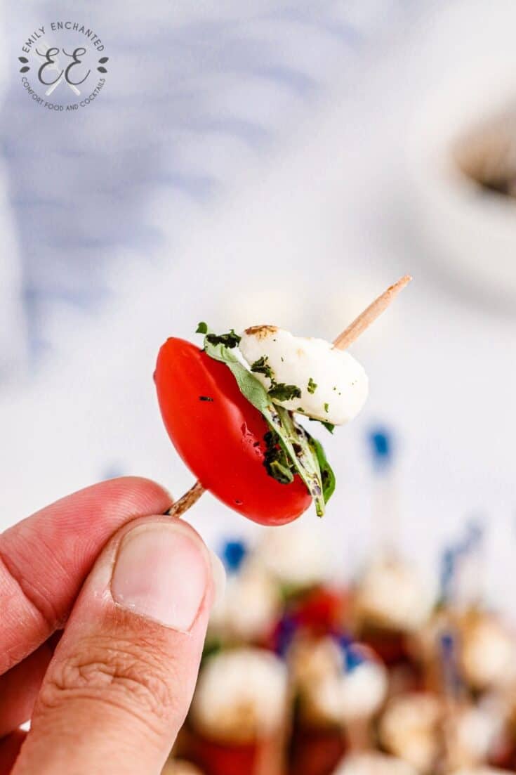 The Best Caprese Skewers with Balsamic Vinegar and Olive Oil Drizzle