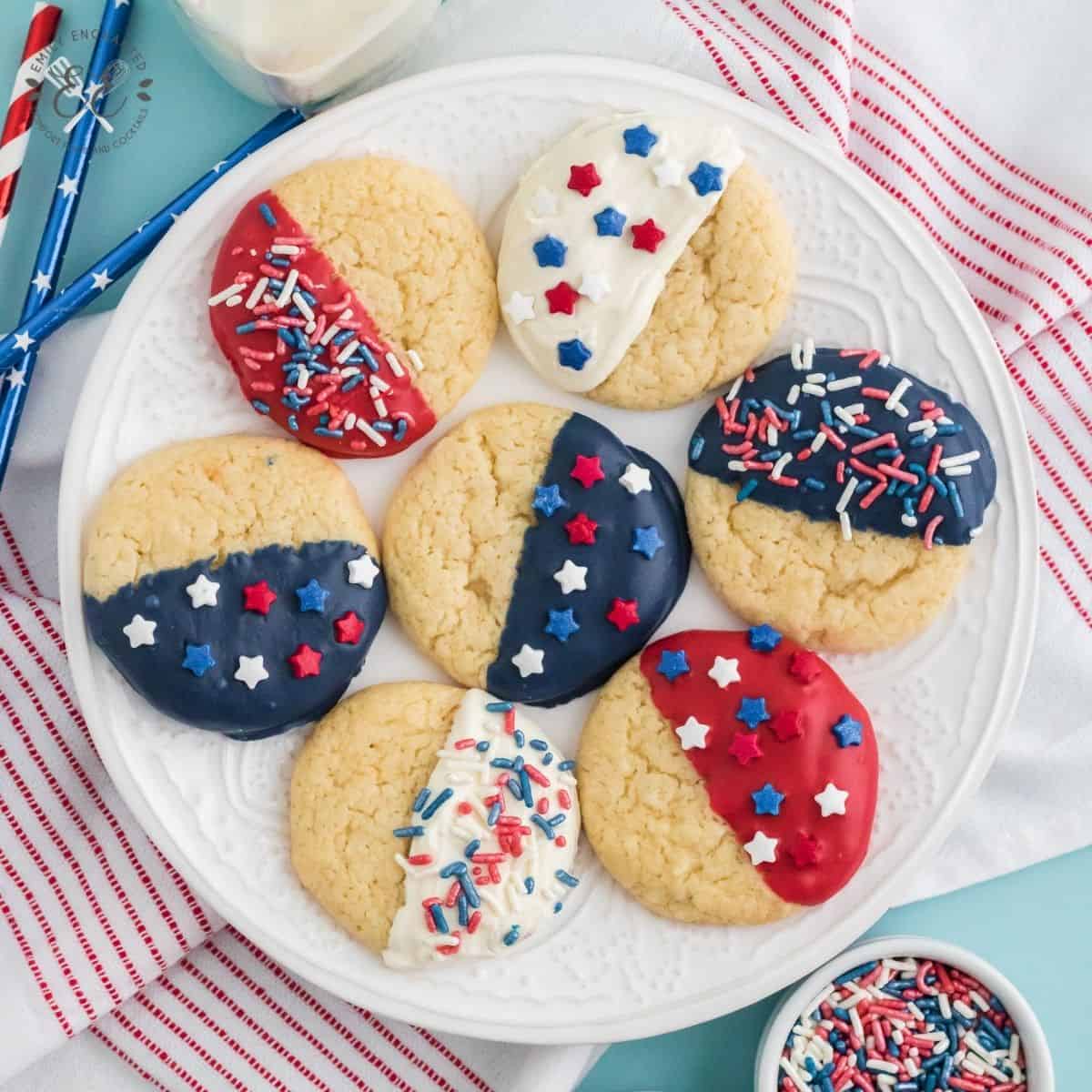 Patriotic 4th of July Cake Mix Cookies (Red White and Blue Cookies)