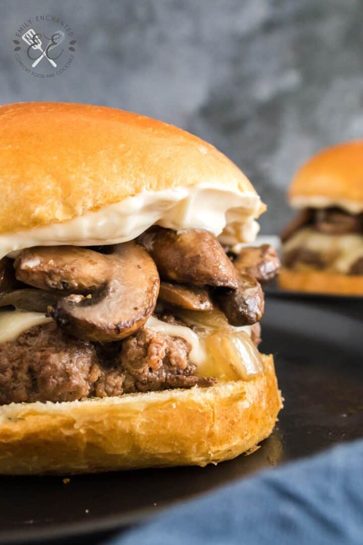 Easy Gourmet Mushroom Swiss Burger with White Truffle Mayo